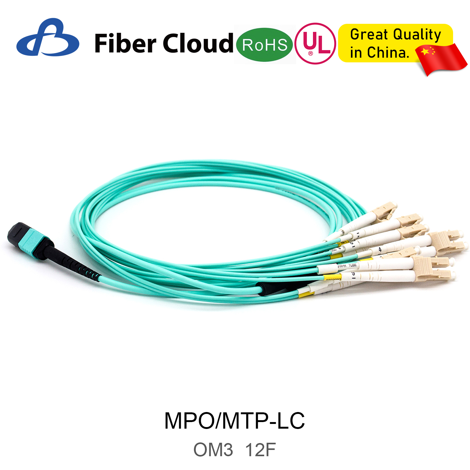 12core 40-100gigabit Multimode 2m-50m FTTH Fanout Duplex Om3 MPO à 6dlc Câble de raccordement à ...